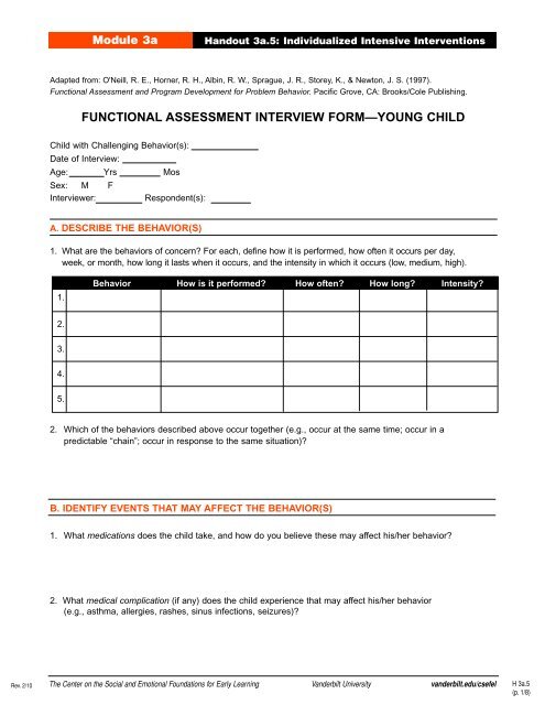 functional assessment interview form—young child - Center on the ...