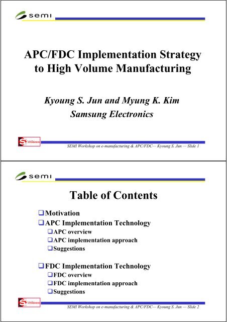 APC/FDC Implementation Strategy to High Volume ... - Sematech