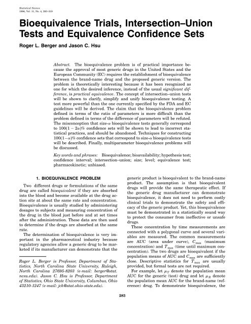 Bioequivalence Trials, Intersection–Union Tests and ... - West