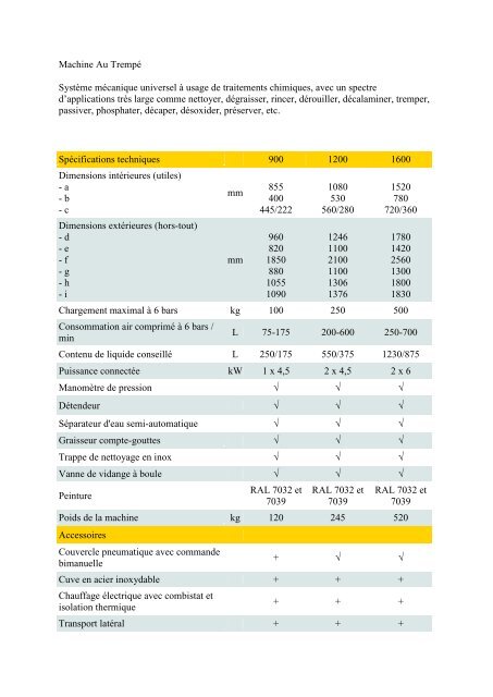fiche technique machine au trempé - Techni-Contact