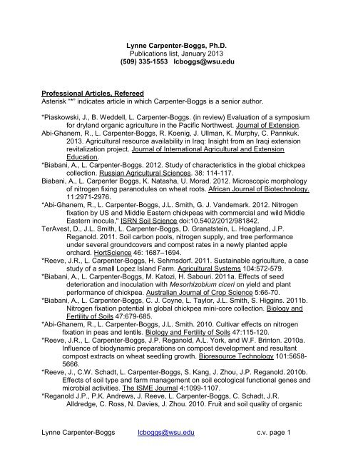 Lynne Carpenter-Boggs lcboggs@wsu.edu c.v. page 1 Lynne ...