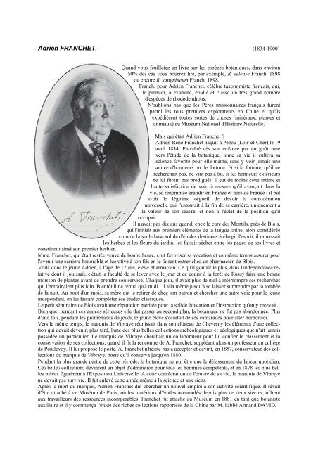 Adrien Franchet. Célèbre taxonomiste français. - Rhododendron