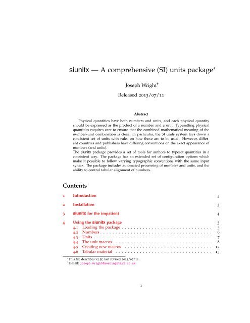 siunitx ? A comprehensive (SI) units package - CTAN