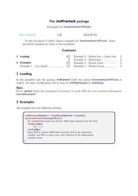 The mdframed package Contents 1 Loading 2 Examples