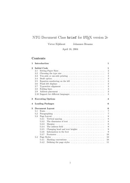 NTG Document Class brief for L ATEX version 2e - CTAN