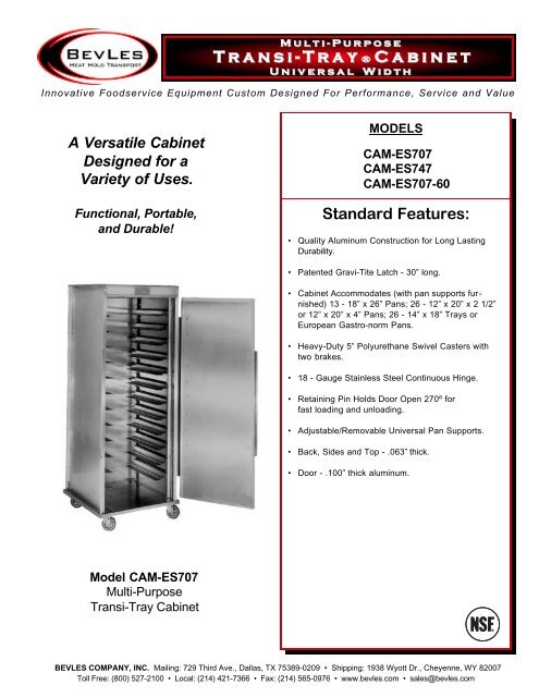 Transi-Tray ® Cabinet - BevLes
