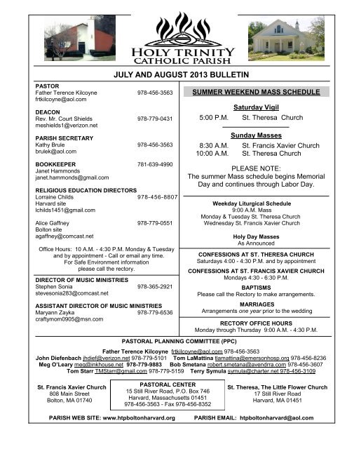 Bulletin - Holy Trinity Parish St. Theresa Church Harvard MA