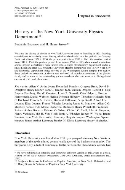 History of the New York University Physics Department*