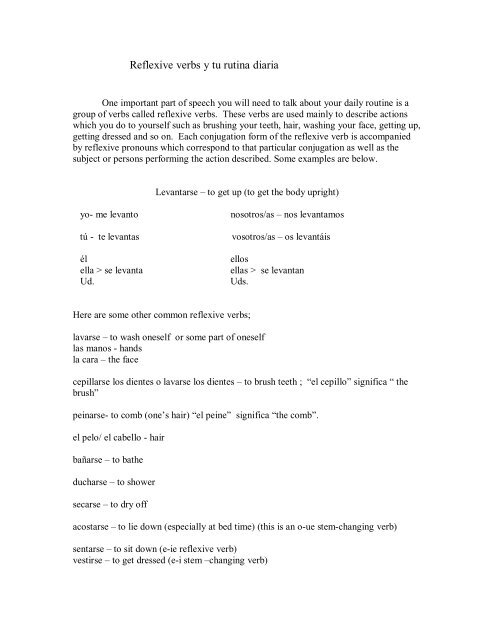 Mi Rutina Diaria Reflexive Verbs