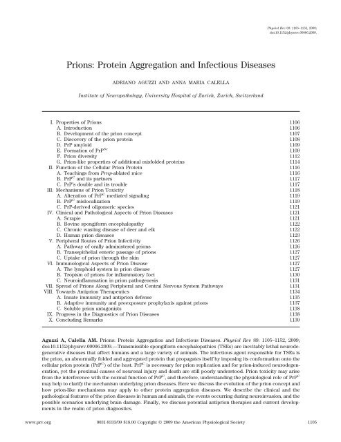 Prions: Protein Aggregation and Infectious Diseases - Physiological ...