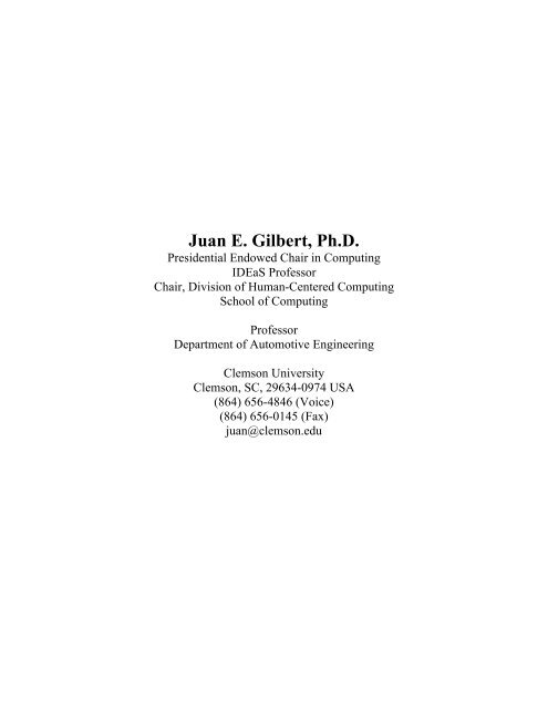 Juan E. Gilbert, Ph.D. - the School of Computing - Clemson University