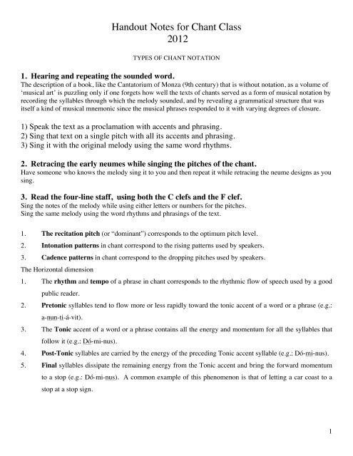 Handout Notes for Chant Class