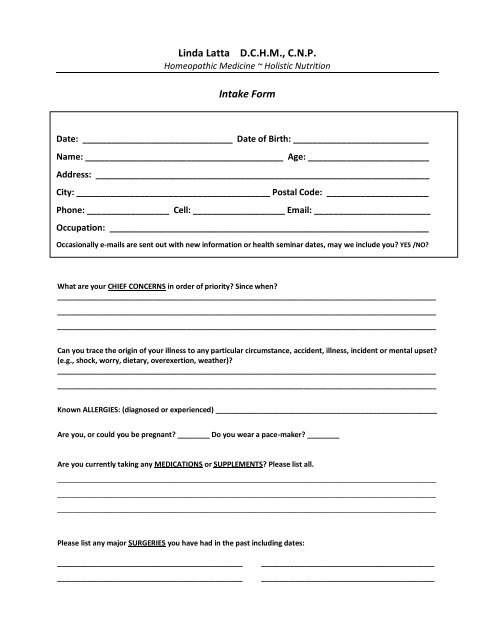Adult intake form - Linda Latta