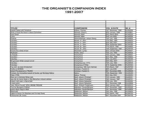 the organist's companion index 1991-2007 - Wayne Leupold Editions