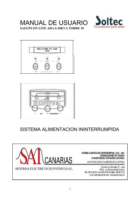 Manual Usuario UPS Soltec AHA 6-10KVA Torre 12 - SAI Canarias