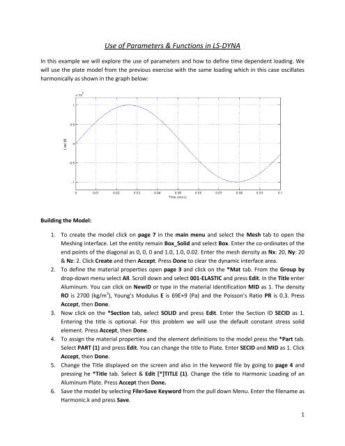 Use Of Parameters And Functions In Ls Dyna