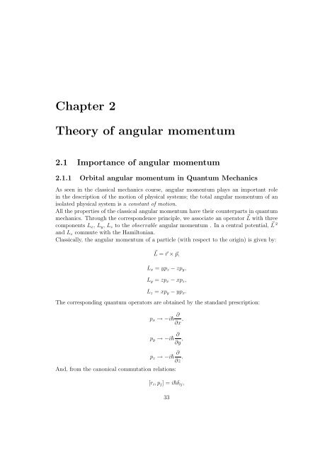 Chapter 2 Theory of angular momentum - Condensed Matter Theory ...