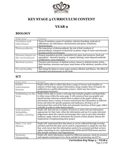 key stage 3 curriculum content year 9 - Nord Anglia Education