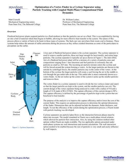 Optimization of a Vortex Finder in a Cyclone - Research Computing ...