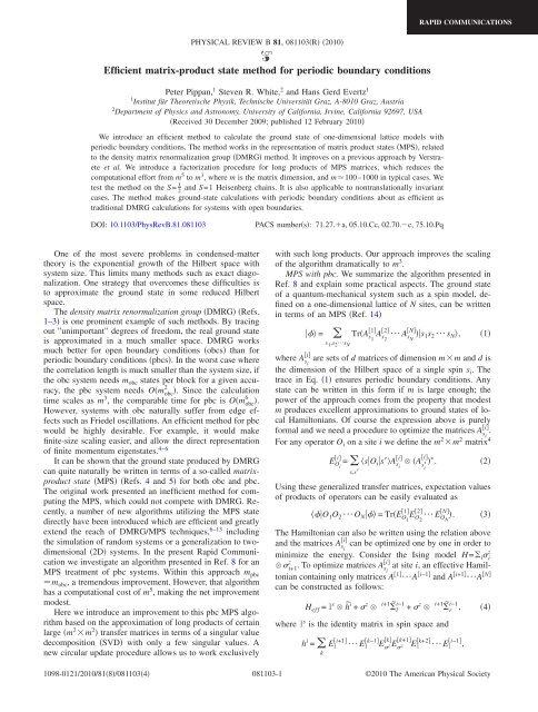 Efficient Matrix Product State Method For Periodic Boundary Conditions