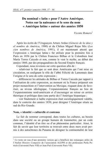 Du nominal " latin " pour l'Autre Amérique - Université Paris Diderot ...