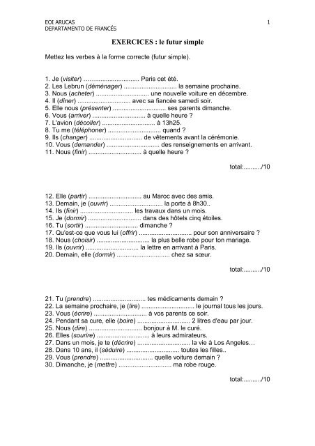 EXERCICES : le futur simple - Lagrammairedouce