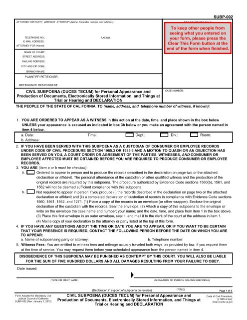 SUBP-002 - California Courts - State of California
