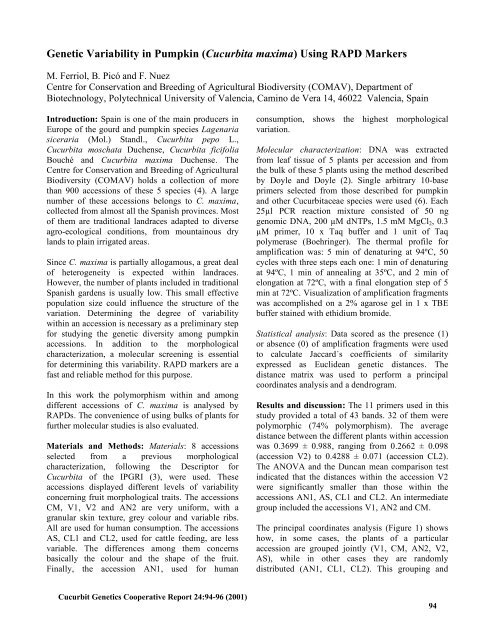 Genetic Variability in Pumpkin (Cucurbita ... - Cucurbit Breeding