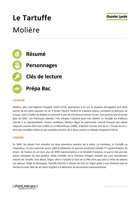 Le Tartuffe, Molière - Dossier lycée - Numilog