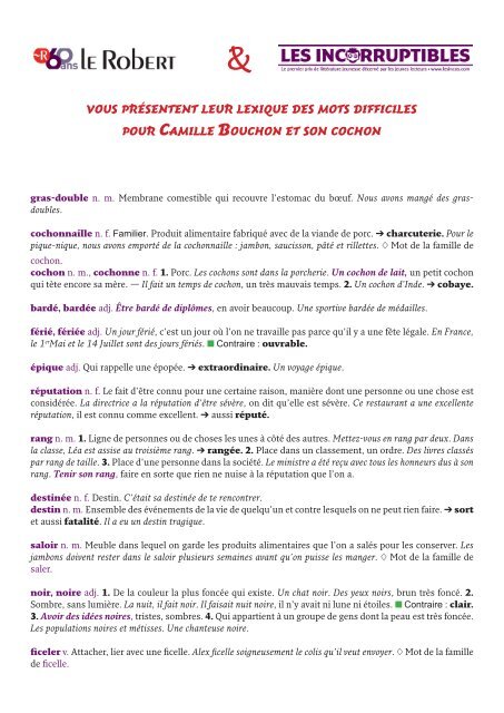 vous présentent leur lexique des mots difficiles pour camille ...