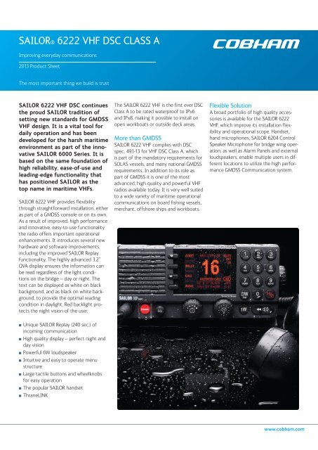 SAILOR 6222 VHF DSC Class A Product Sheet