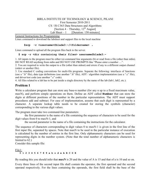 Lab 1 - Computer Science & Information Systems. BITS, Pilani