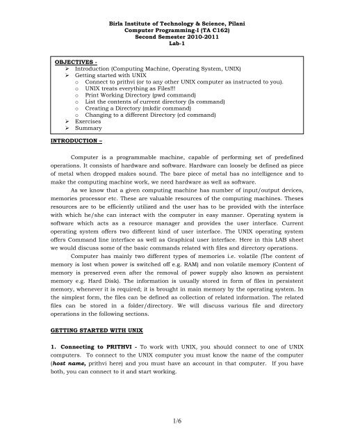 Second Semester 2010-2011 Lab-1 INTRODUCTIO - Computer ...