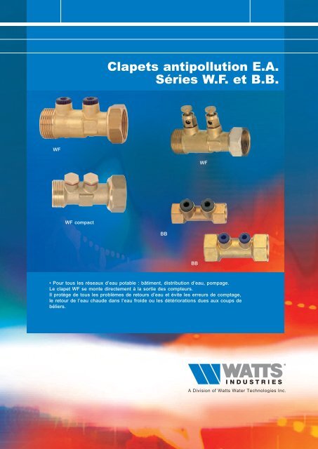 Clapets antipollution E.A. Séries W.F. et B.B. - Watts Industries