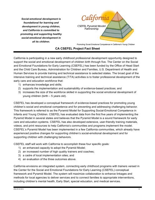 California/CSEFEL Project Fact Sheet - Center on the Social and ...