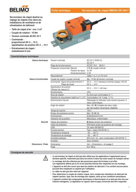 Fiche technique Servomoteur de clapet NM24A-SR 040 F