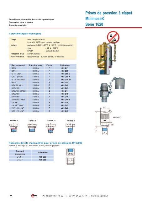 Prises de pression à clapet Minimess® Série 1620 - Citec