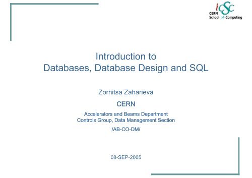 Introduction To Databases Database Design And Sql Csc Cern