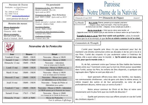 Neuvaine de la Pentecôte - Paroisse de Ducos Neuvaine de la Pentecôte - Paroisse de Ducos