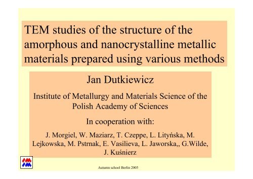 TEM studies of the structure of the amorphous and nanocrystalline ...