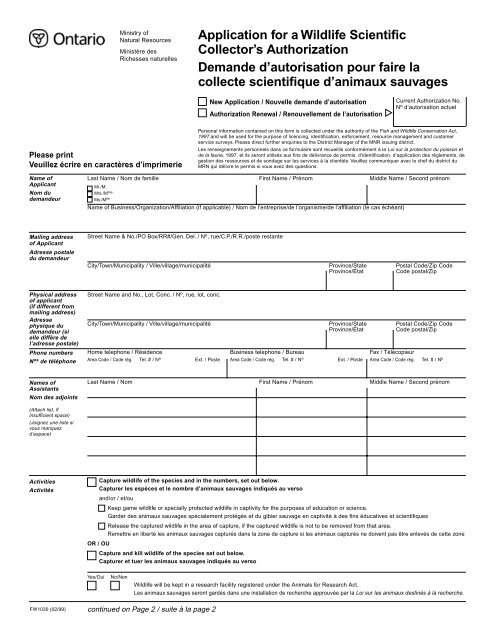 Application for a Wildlife Scientific Collector's Authorization ...