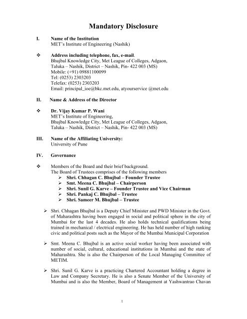 Mandatory Disclosure by Institutions running AICTE approved ...