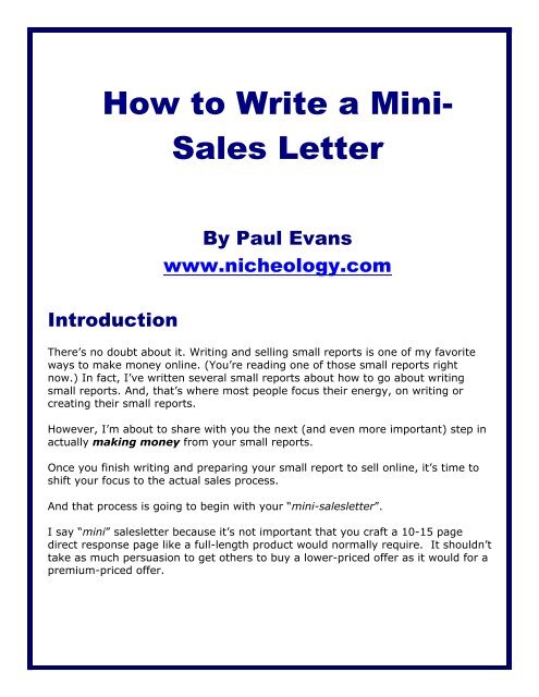 How To Write A Mini Sales Letter