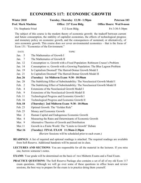 Economics 117 Economic Growth Syllabus - Courses