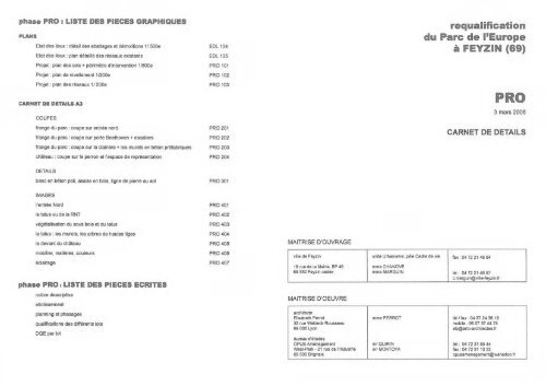 phase PRO : LISTE DES PIECES GRAPHIQUES - Réseau ©archi.fr