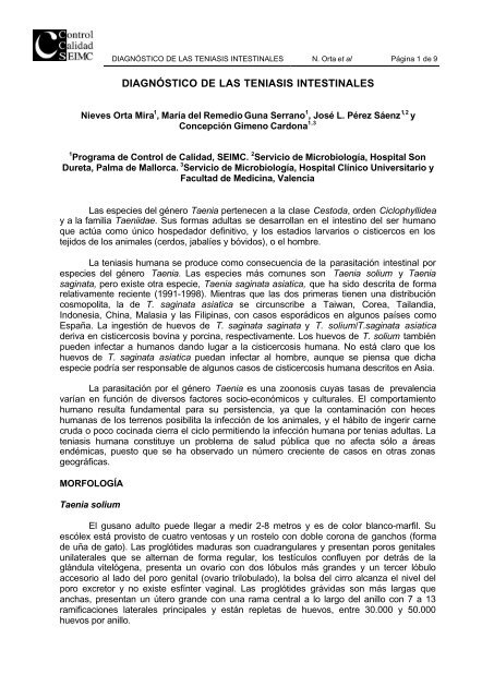 DIAGNÓSTICO DE LAS TENIASIS INTESTINALES - Sociedad ...