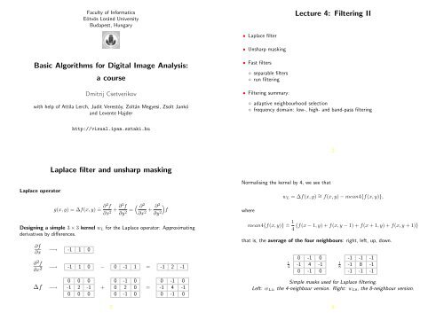 Filtering II Laplace filter and unsharp masking