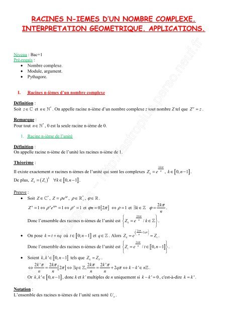 racines n-iemes d'un nombre complexe. interpretation - Astroplus