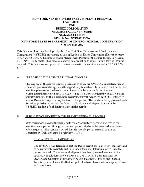 Durez Corporation - New York State 6 NYCRR Part 373 Permit ...