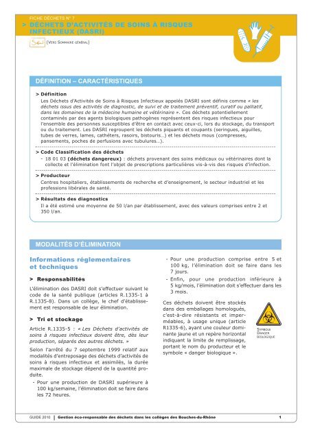 Déchets d'activités de soins à risques infectieux - Conseil général ...